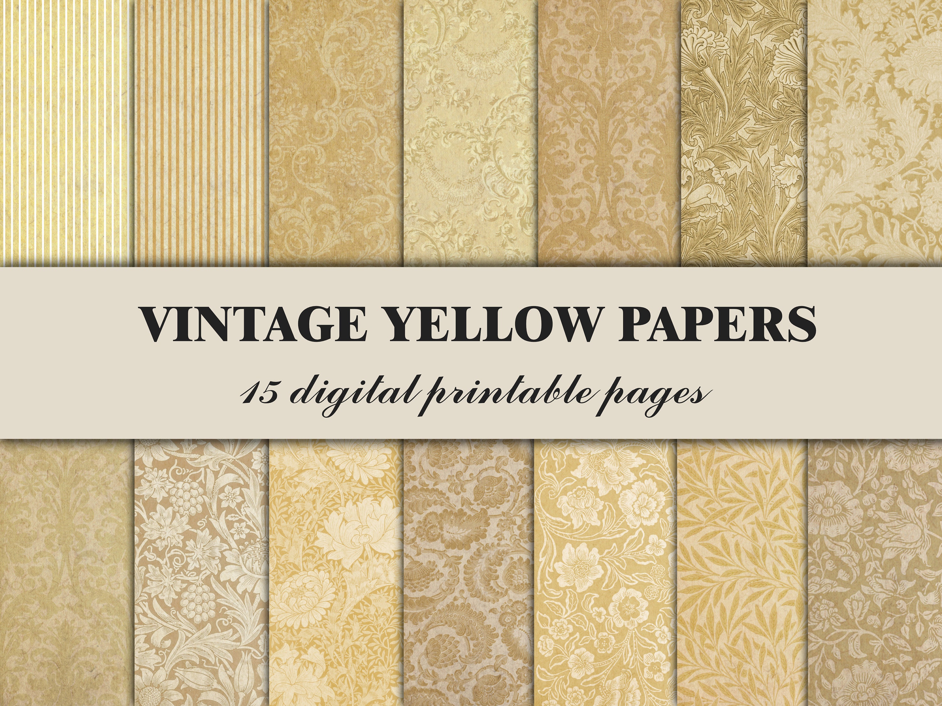 Vintage Yellow Scrapbook Paper Floral Ornamental Pattern Gold - Etsy ...