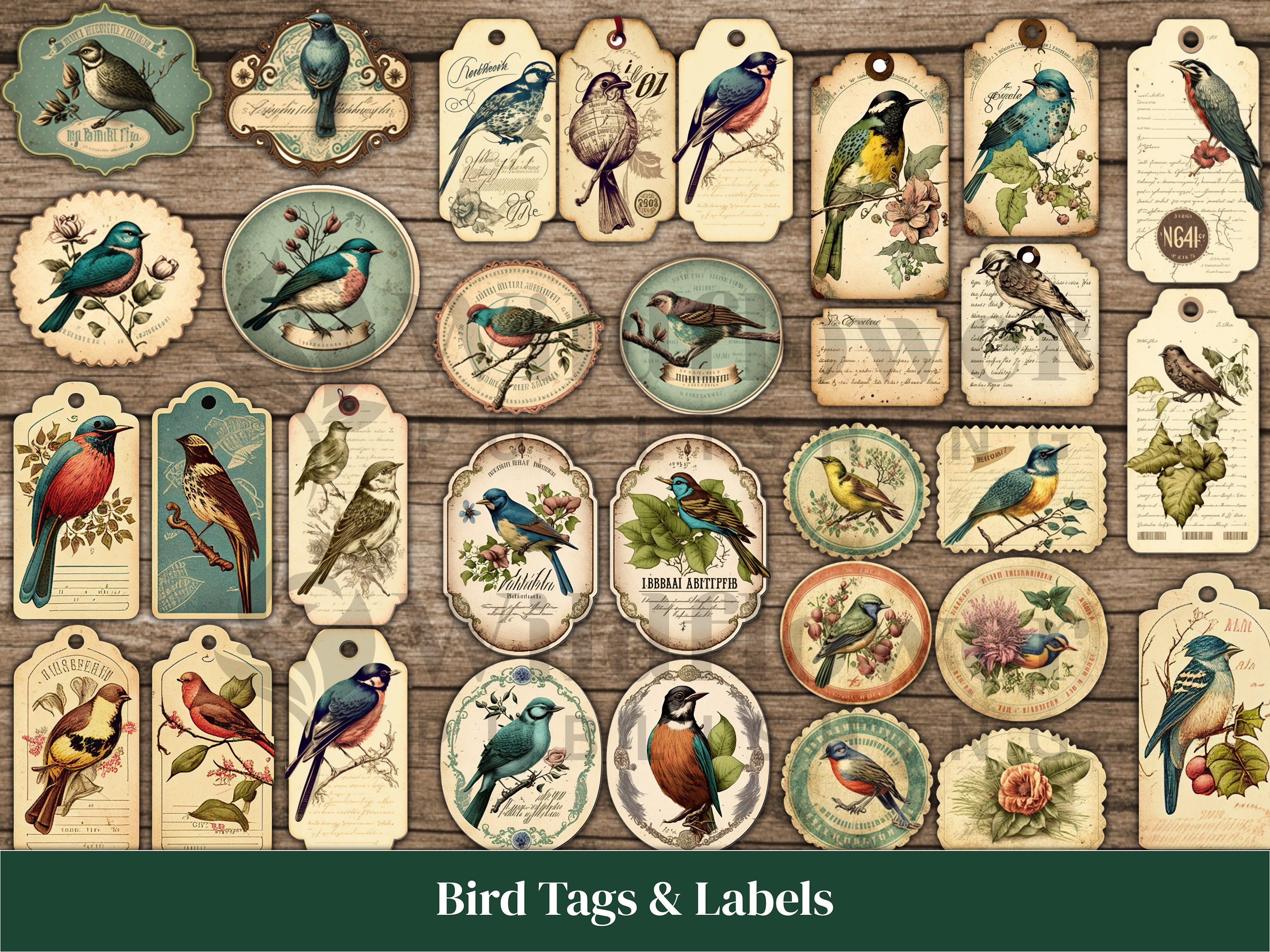 Bird Junk Journal Tags, Junk Journal Labels, Fussy Cut Birds, Bird ...