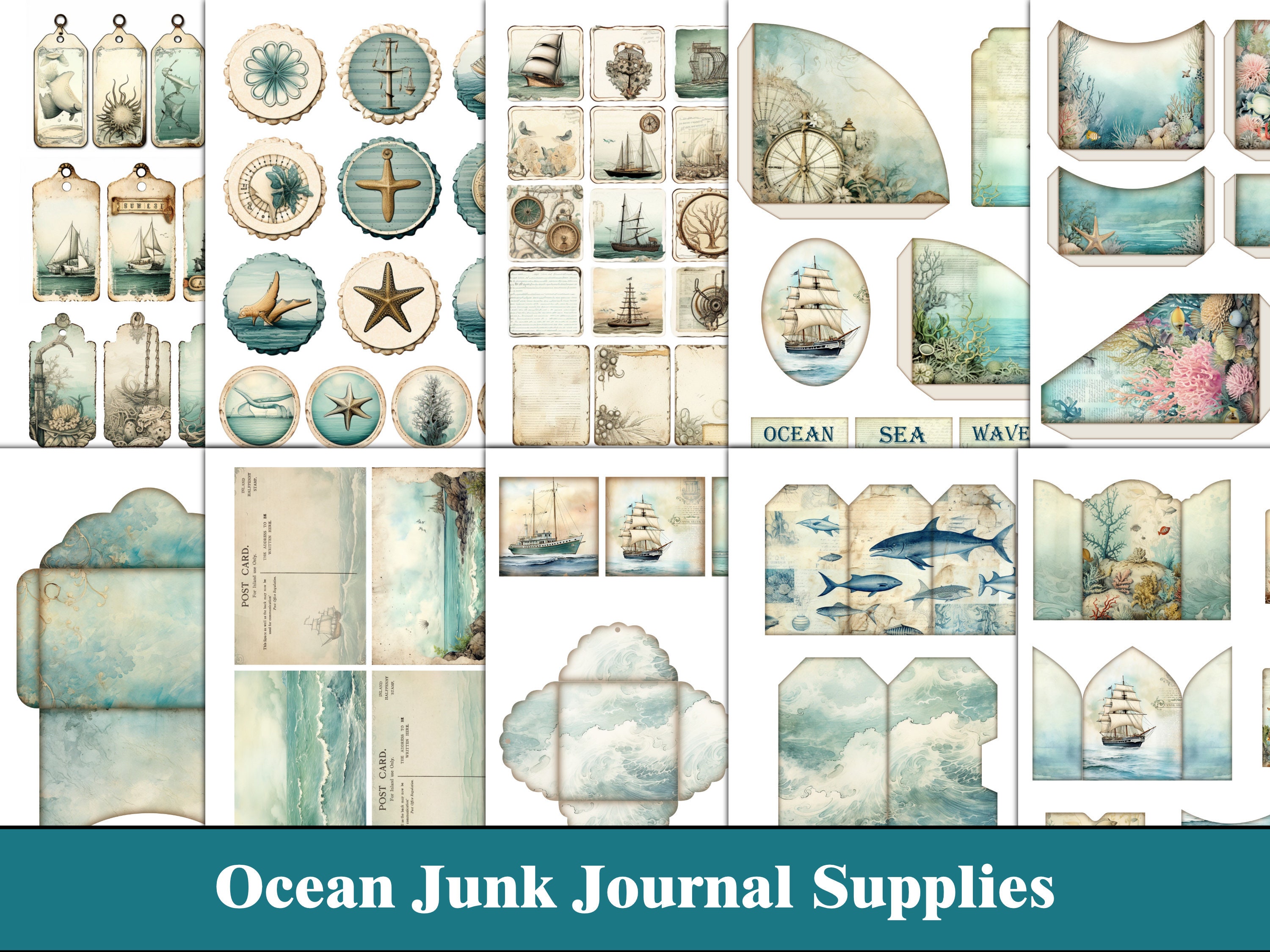 Ocean Junk Journal Kit Blue Sea Junk Journal Pages Tags Nautical ...
