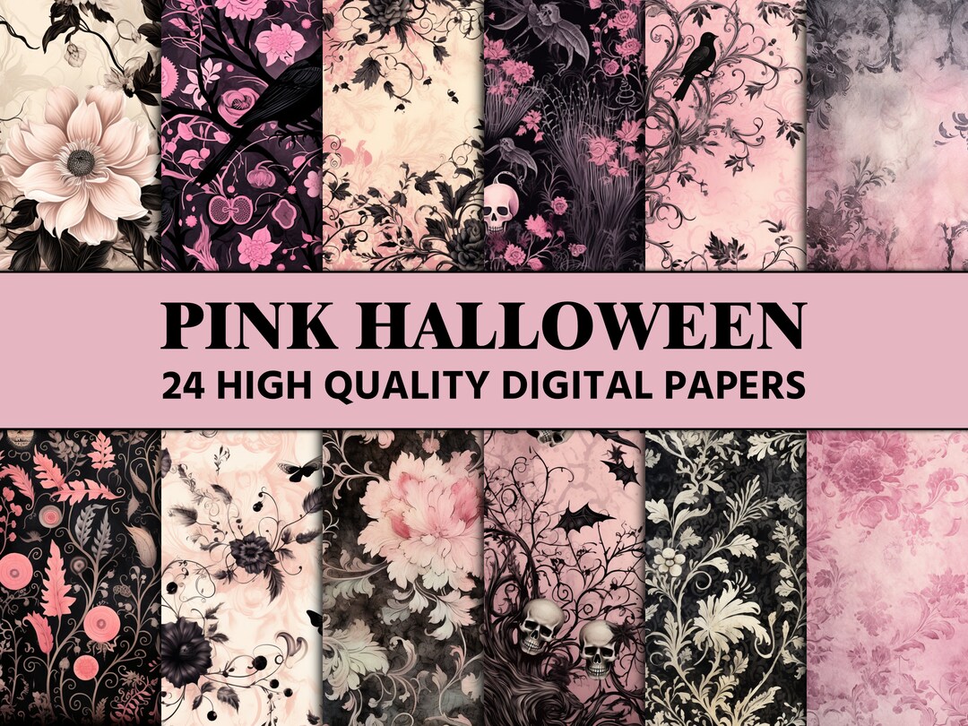 Halloween Scrapbook Paper Pink Black Halloween Floral Witch Skull Junk ...