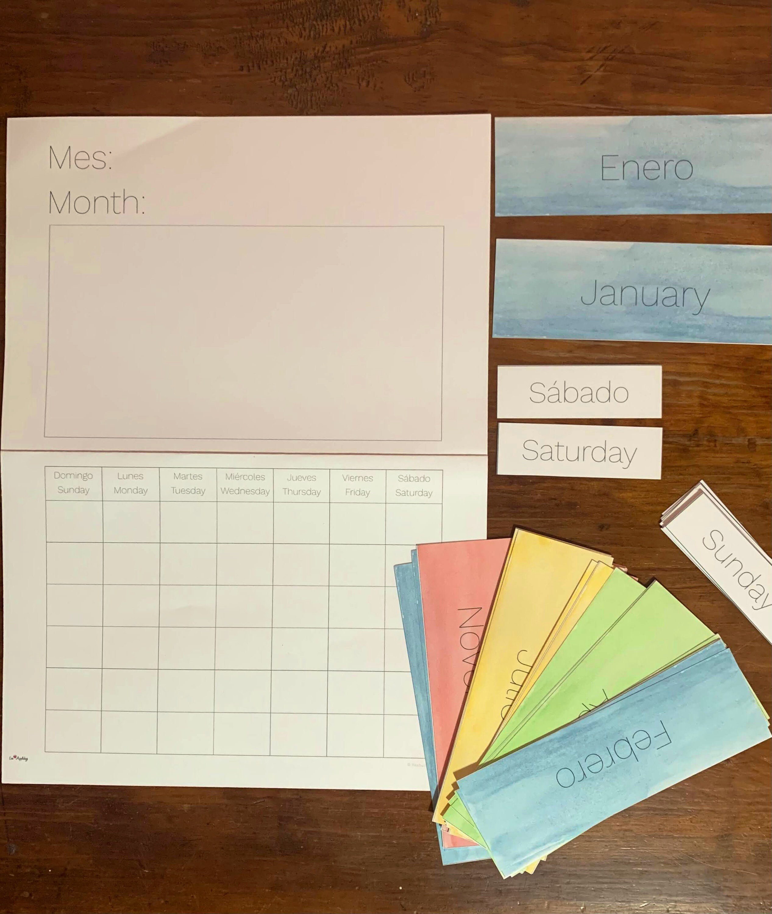 Bilingual Calendar, English, Spanish - Etsy