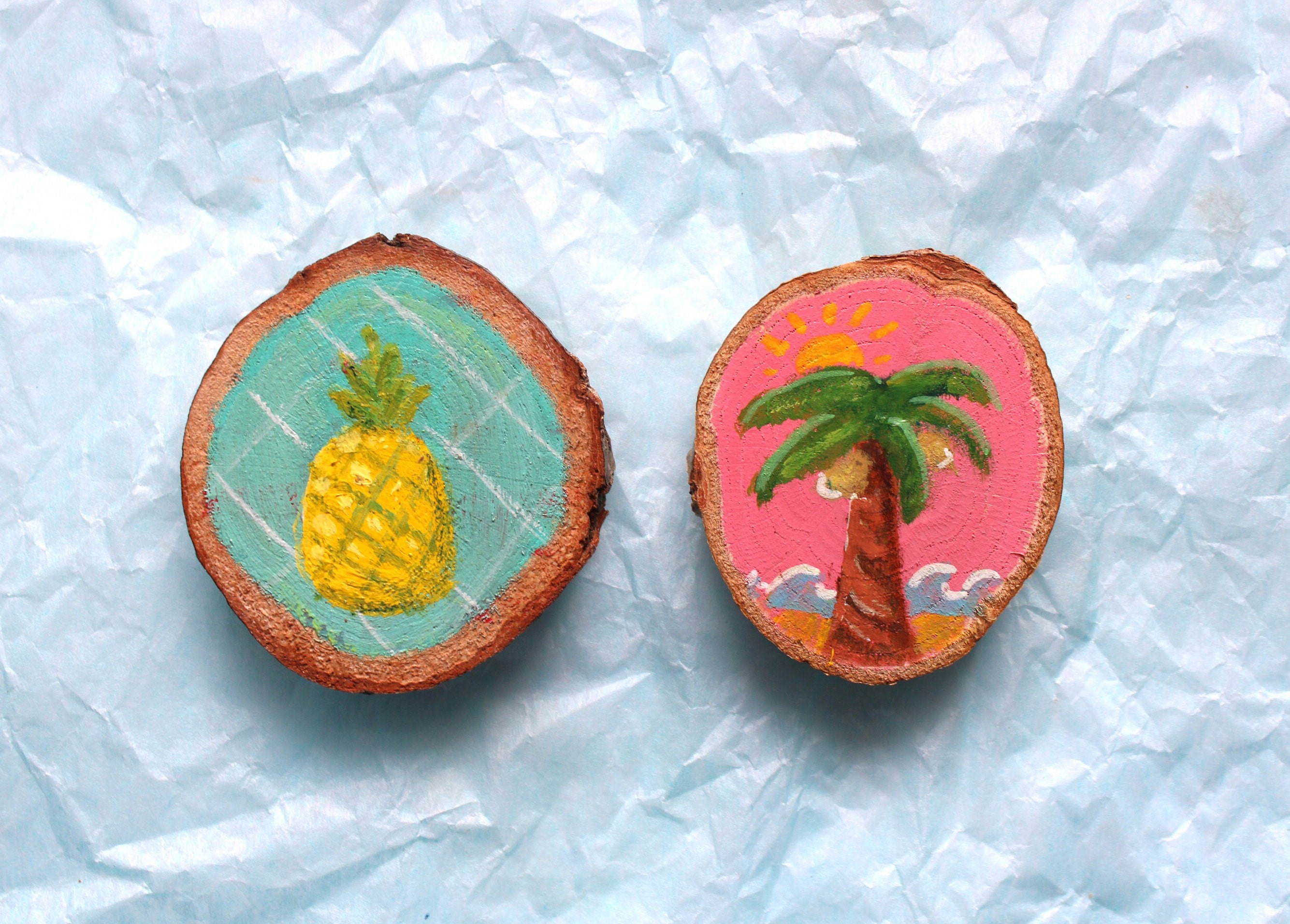 Summer Wood Slice Magnets. Hand Painted, Fridge Magnets, Handmade, One ...