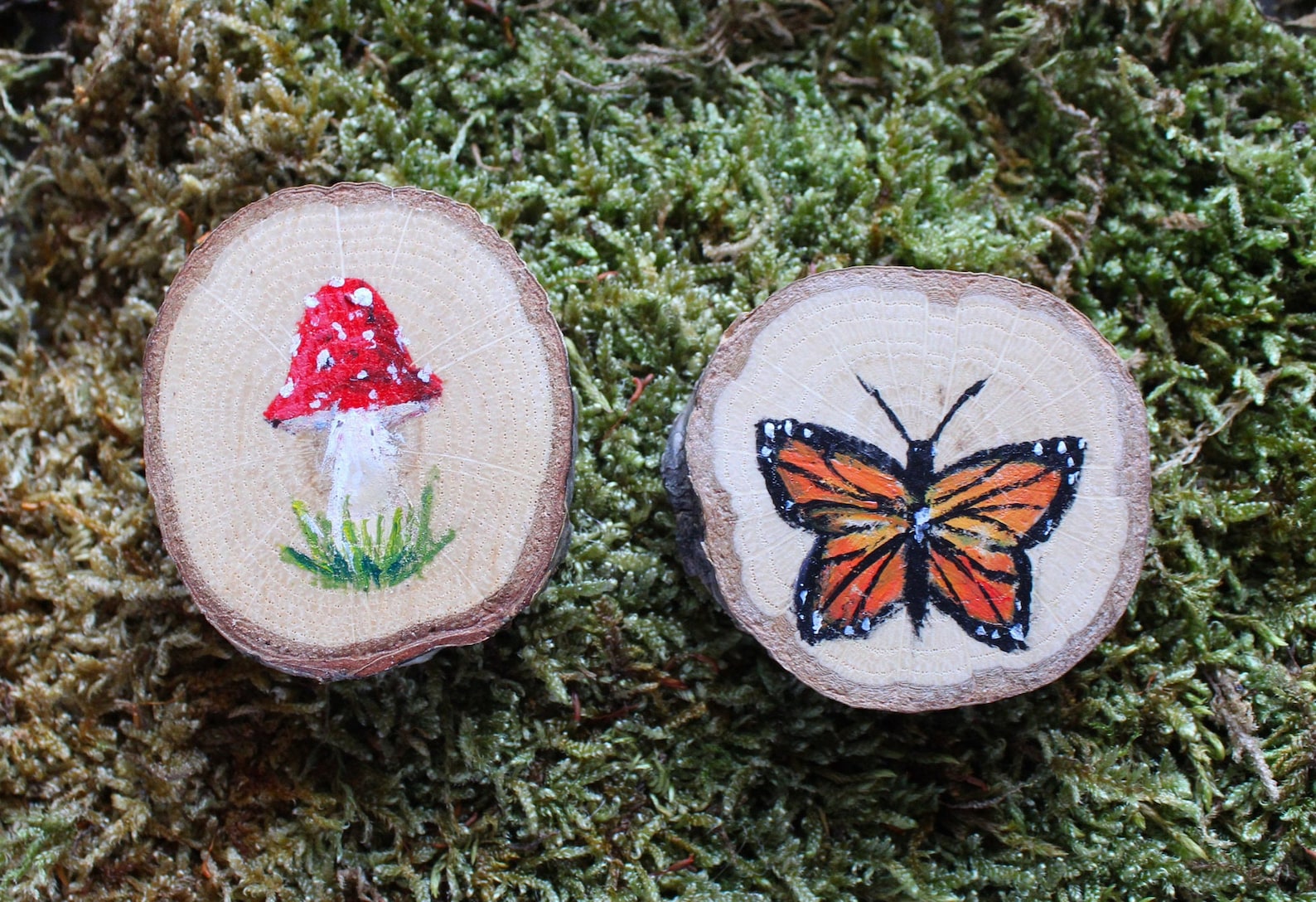 Hand Painted Magnets. Mini Wood Slices, Fridge Magnets, Handmade, One ...