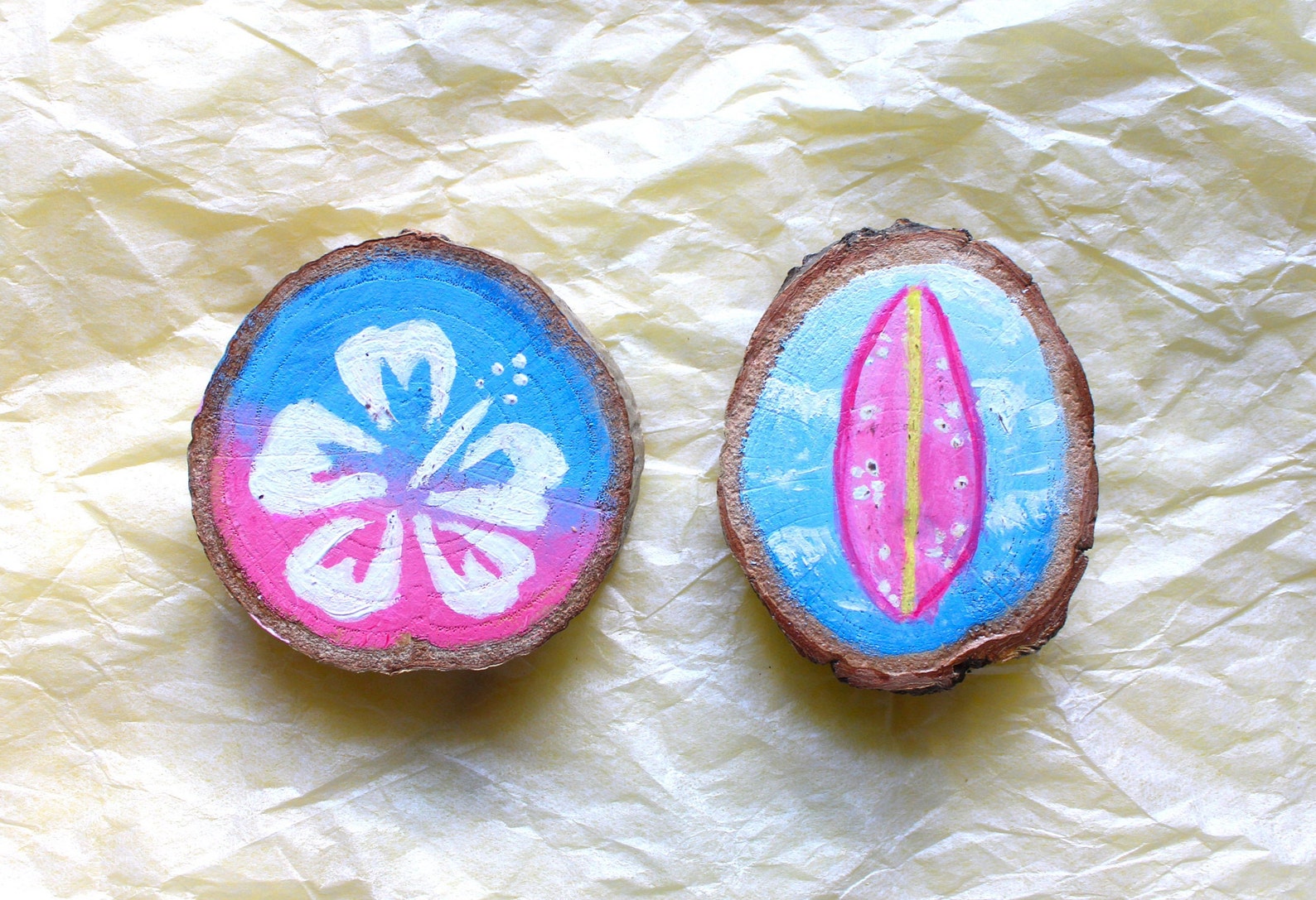 Hawaii Wood Slice Magnets. Hand Painted, Fridge Magnets, Handmade, One ...