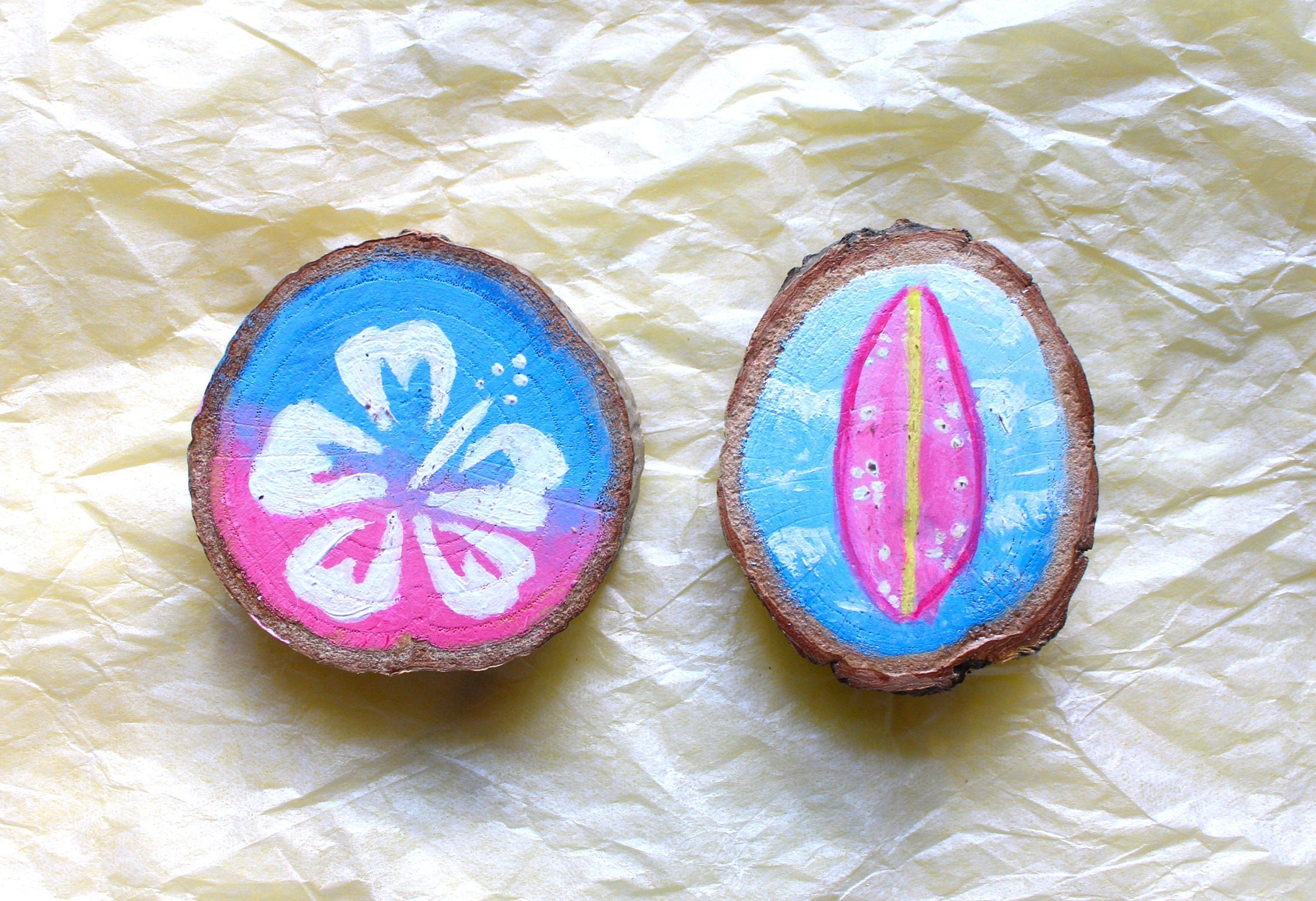 Hawaii Wood Slice Magnets. Hand Painted, Fridge Magnets, Handmade, One ...