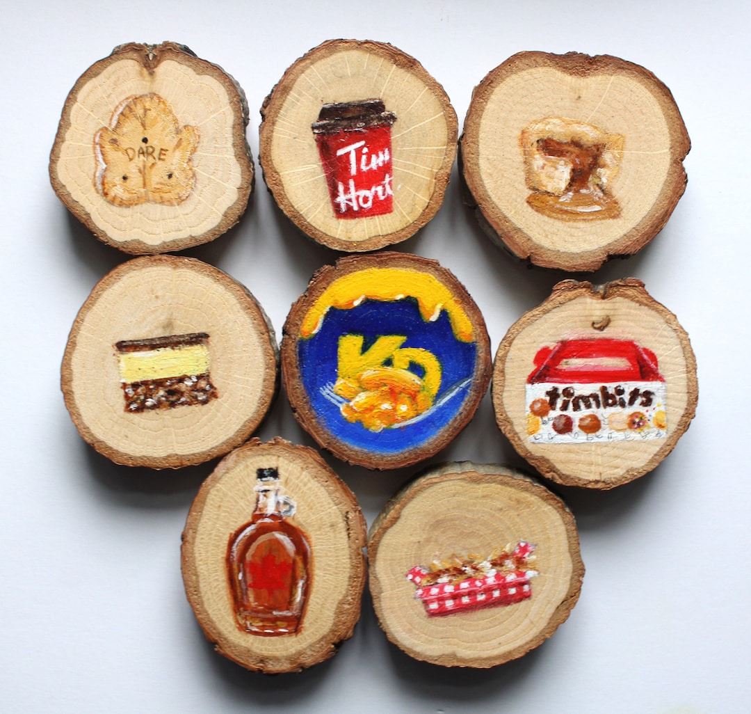 Canadian Food Magnets. Hand Painted, Mini Wood Slices, Fridge Magnets ...