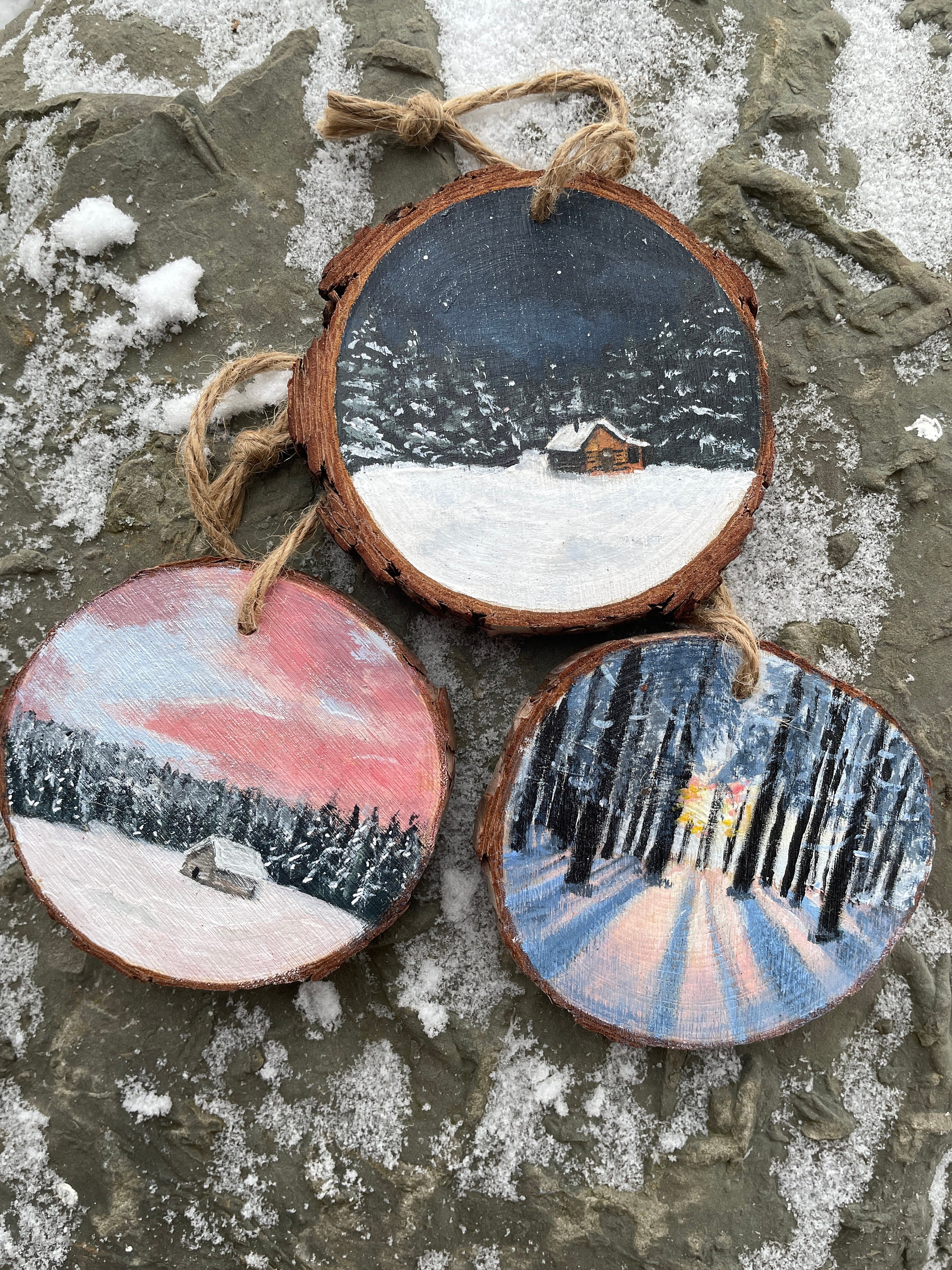 Hand Painted Wood Slice Ornaments. Christmas Ornaments, Winter ...