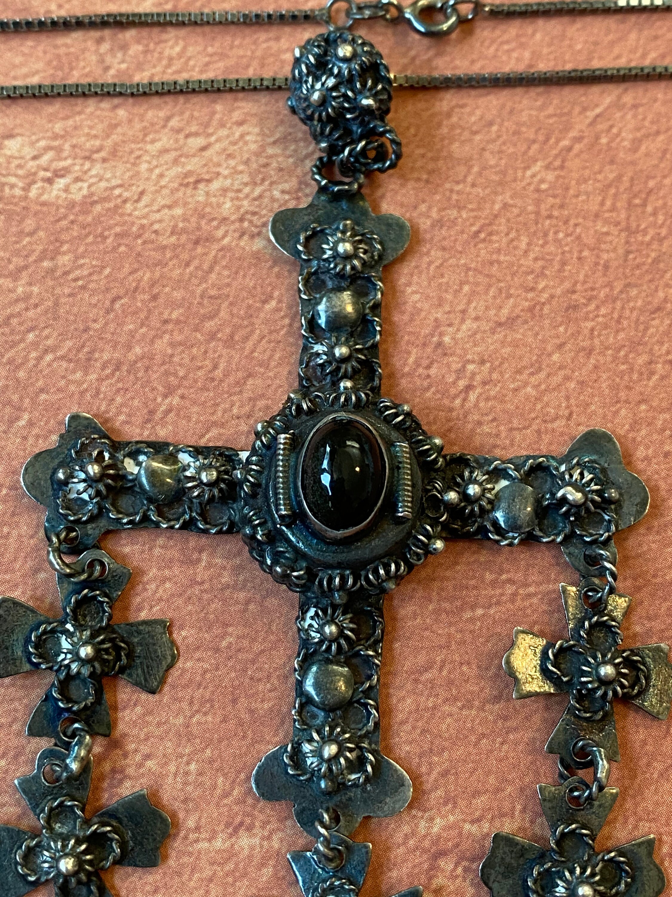 Vintage Yalalag Onyx Center Taxco Cross Sterling Silver Necklace - Etsy