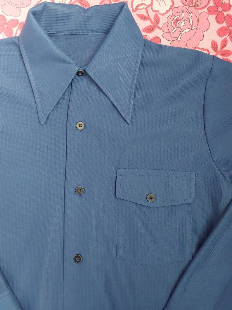 Vintage 70s Blue Cord Dagger Collar Shirt - Etsy UK