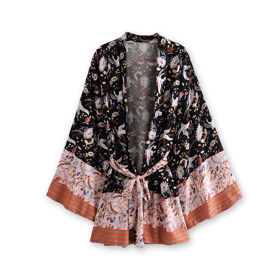 Boho Kimono Robe Sable Lovebird Floral Print Boho Kimono - Etsy