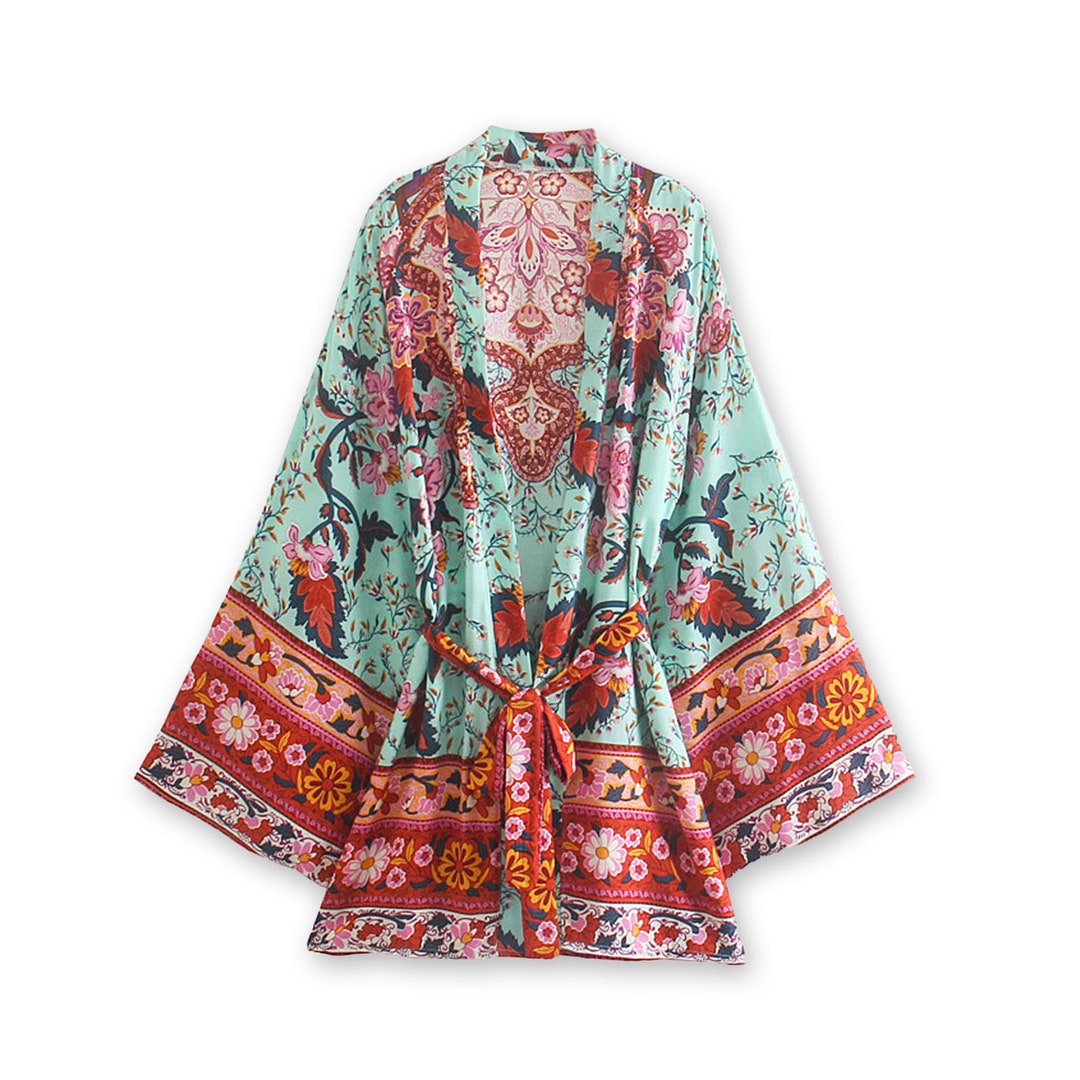 Boho Kimono Robe Teal Tropics Floral Print Boho Kimono Robe - Etsy