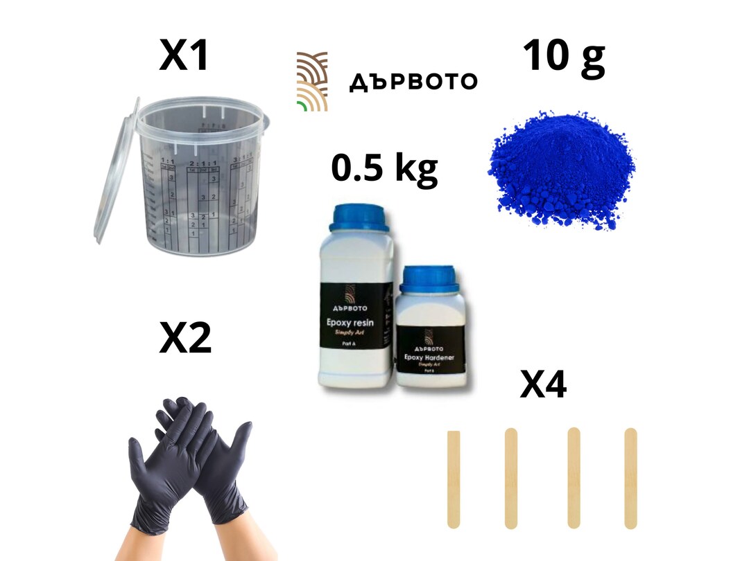 Epoxy Resin Kit, 0.5kg Resin, Pigment, Gloves, Measuring Cup, Stirrers ...