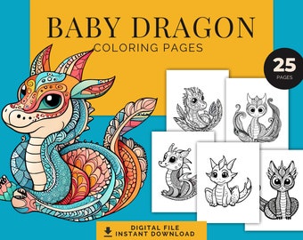Baby Dragon Fantasy Coloring Page Book, Adults Kids Instant Download ...