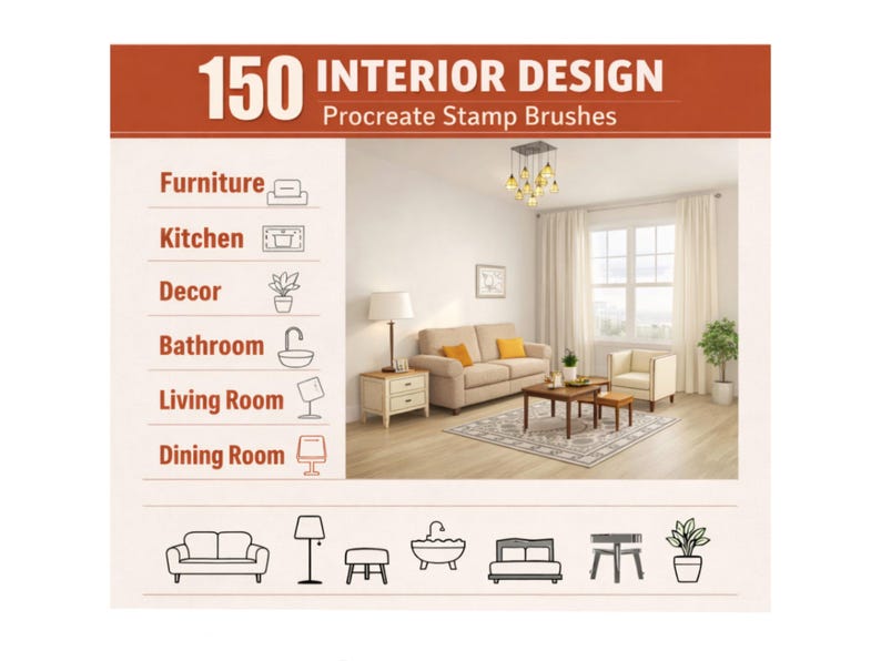 Procreate Architecture Interior Design Stamp Brushes 150 Interior ...