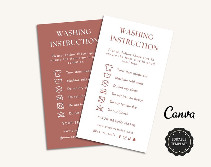 Washing Instruction Card Template, DIY Wash Care for HVT T-shirts ...