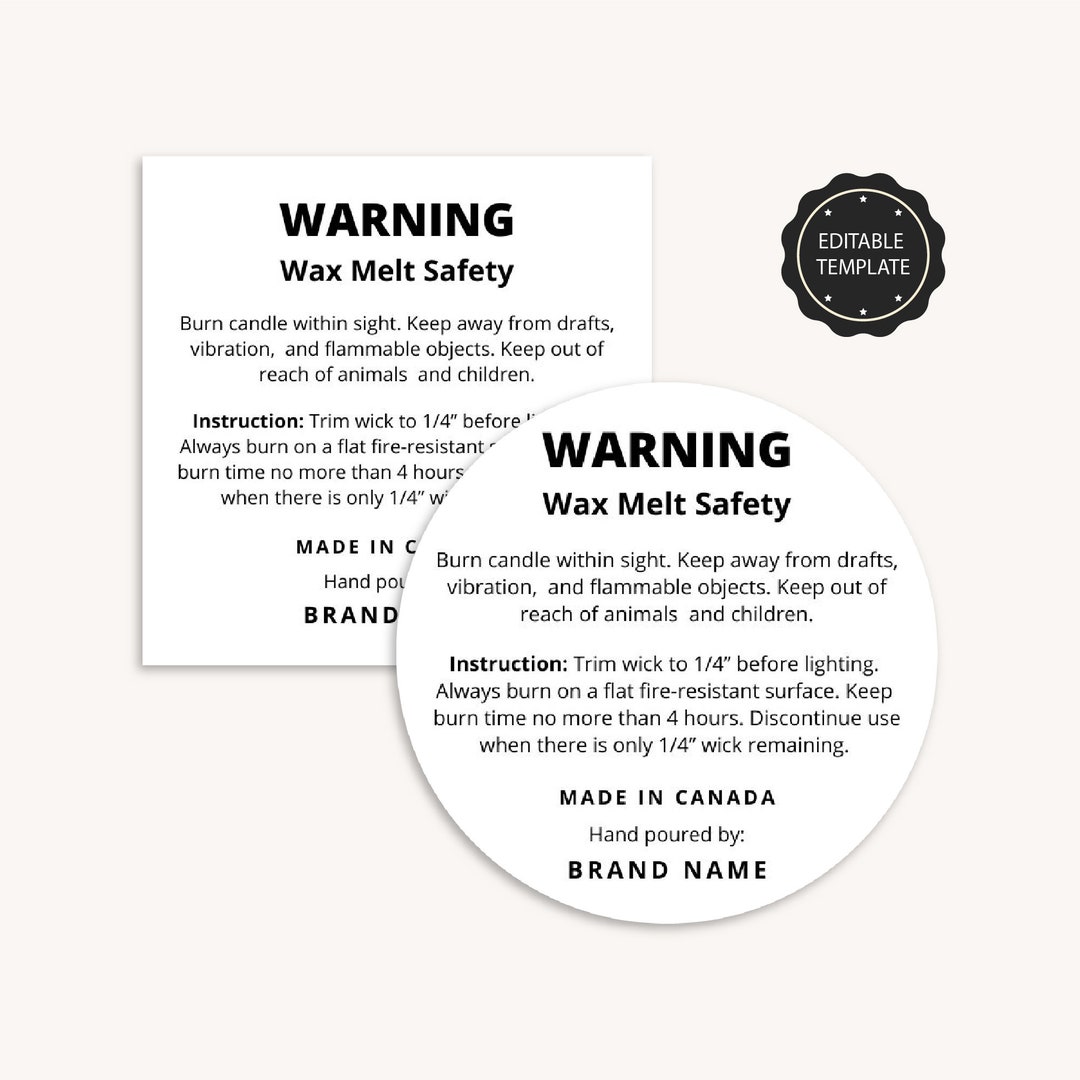 Printable Candle Warning Sticker, Wax Melt Warning Labels, DIY Candle ...