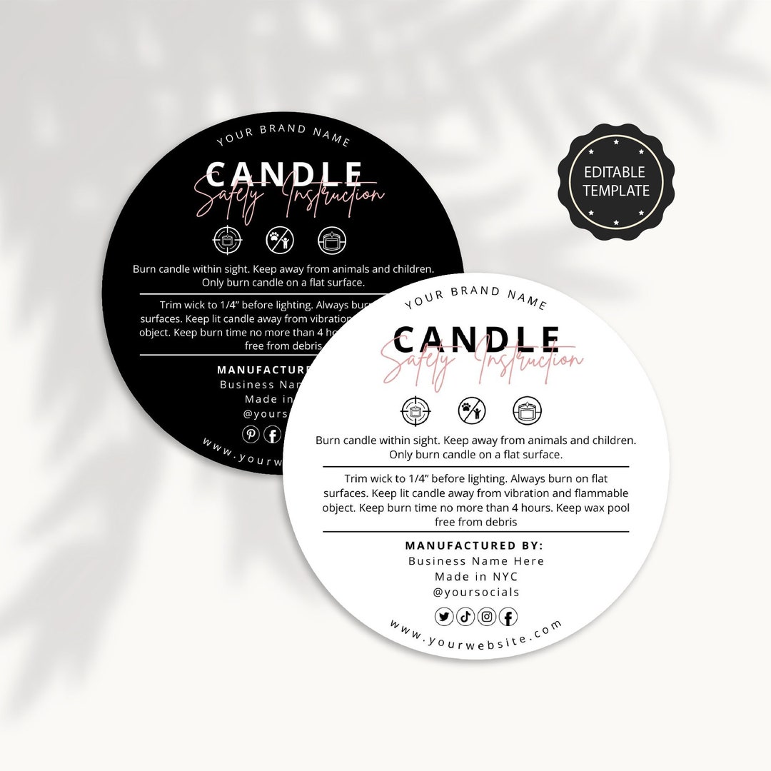 Printable Candle Warning Sticker, Wax Melt Warning Labels, DIY Candle ...