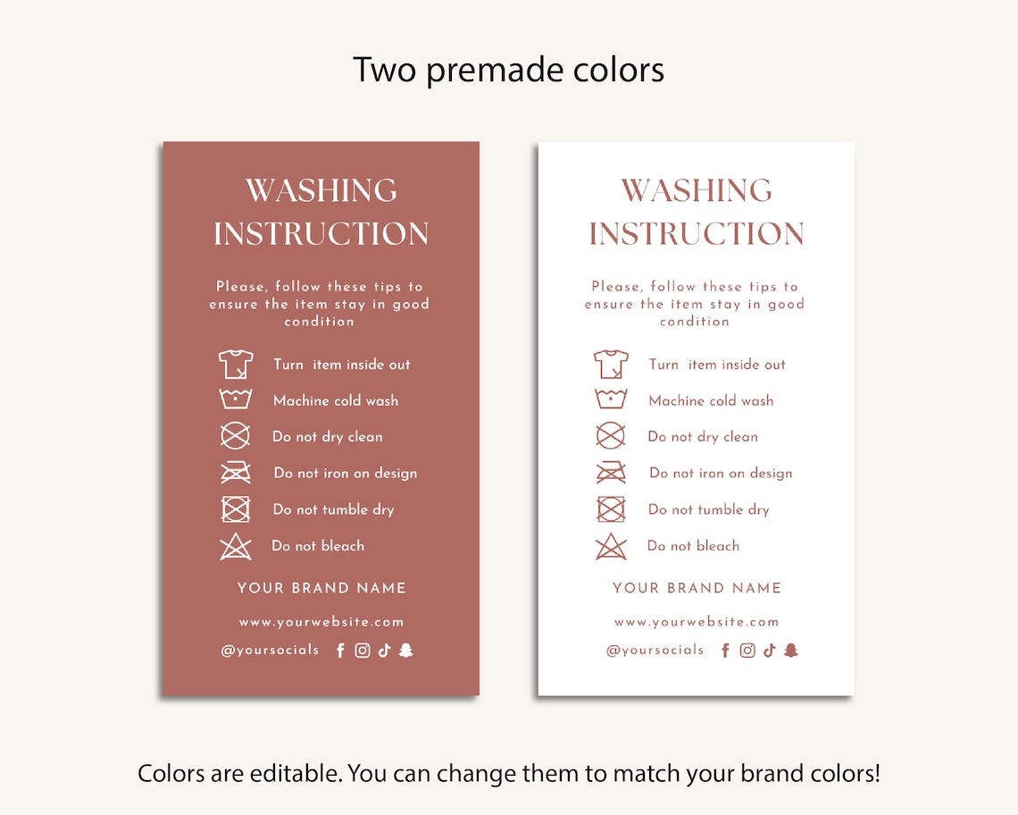 Washing Instruction Card Template, DIY Wash Care for HVT T-shirts ...