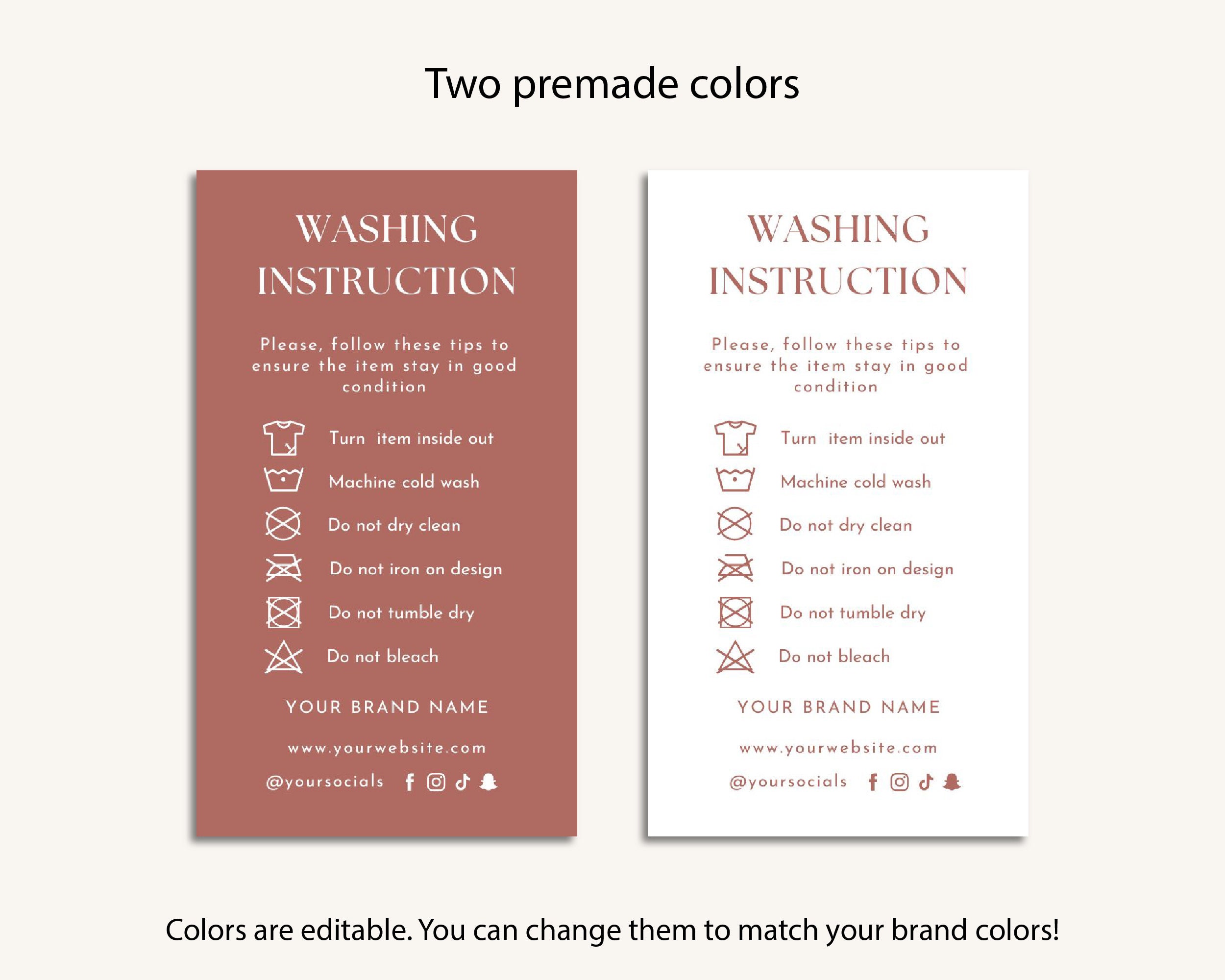 Washing Instruction Card Template, DIY Wash Care for HVT T-shirts ...