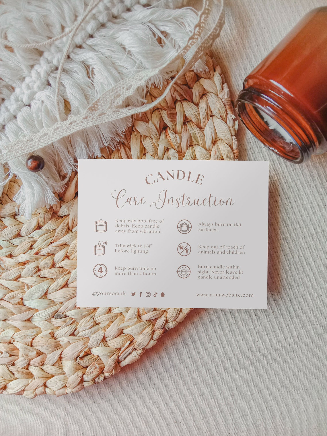 Candle Care Card Template, Candle Safety Canva Template, Candle ...
