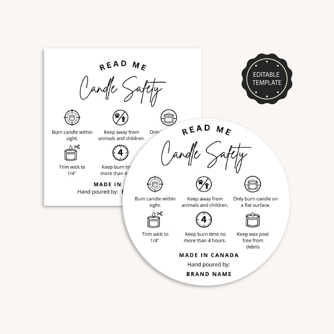 Printable Candle Warning Sticker, Wax Melt Warning Labels, DIY Candle ...