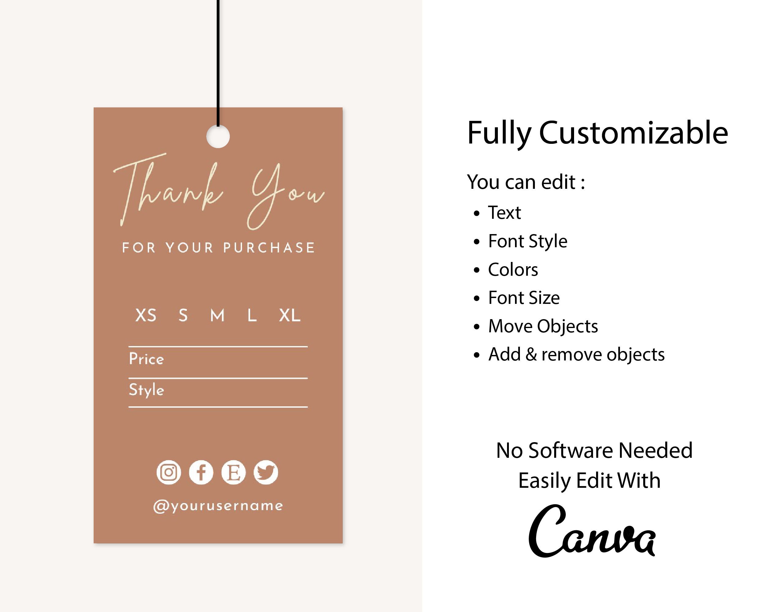 Price Tag Template for Clothing, Boutique Hang Tag Label, Editable ...
