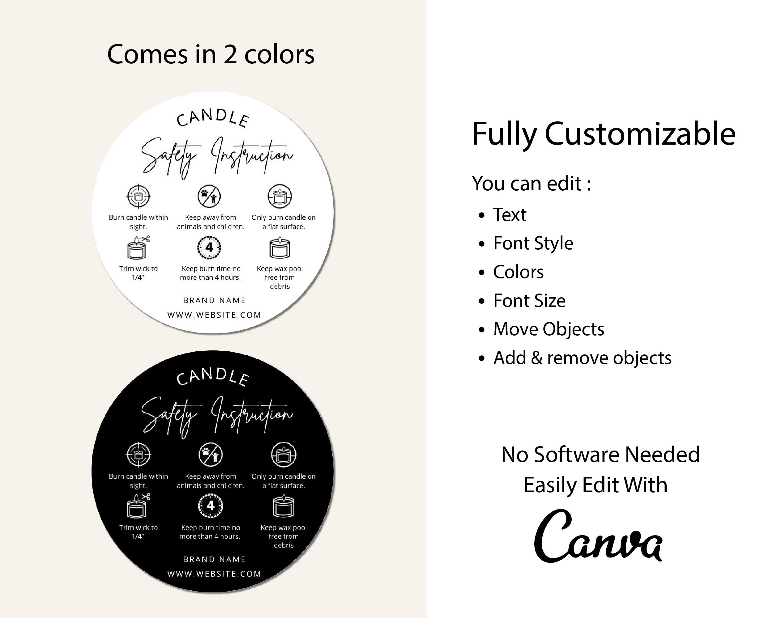 Printable Candle Warning Sticker, Wax Melt Warning Labels, DIY Candle ...