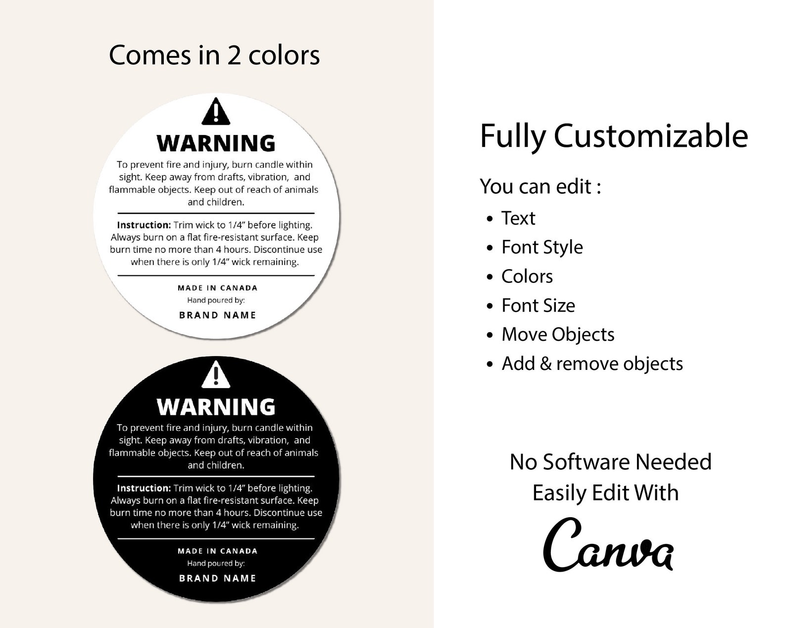 Printable Candle Warning Sticker, Wax Melt Warning Labels, DIY Candle ...