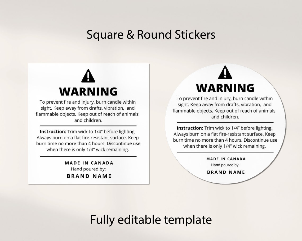 Printable Candle Warning Sticker, Wax Melt Warning Labels, DIY Candle ...