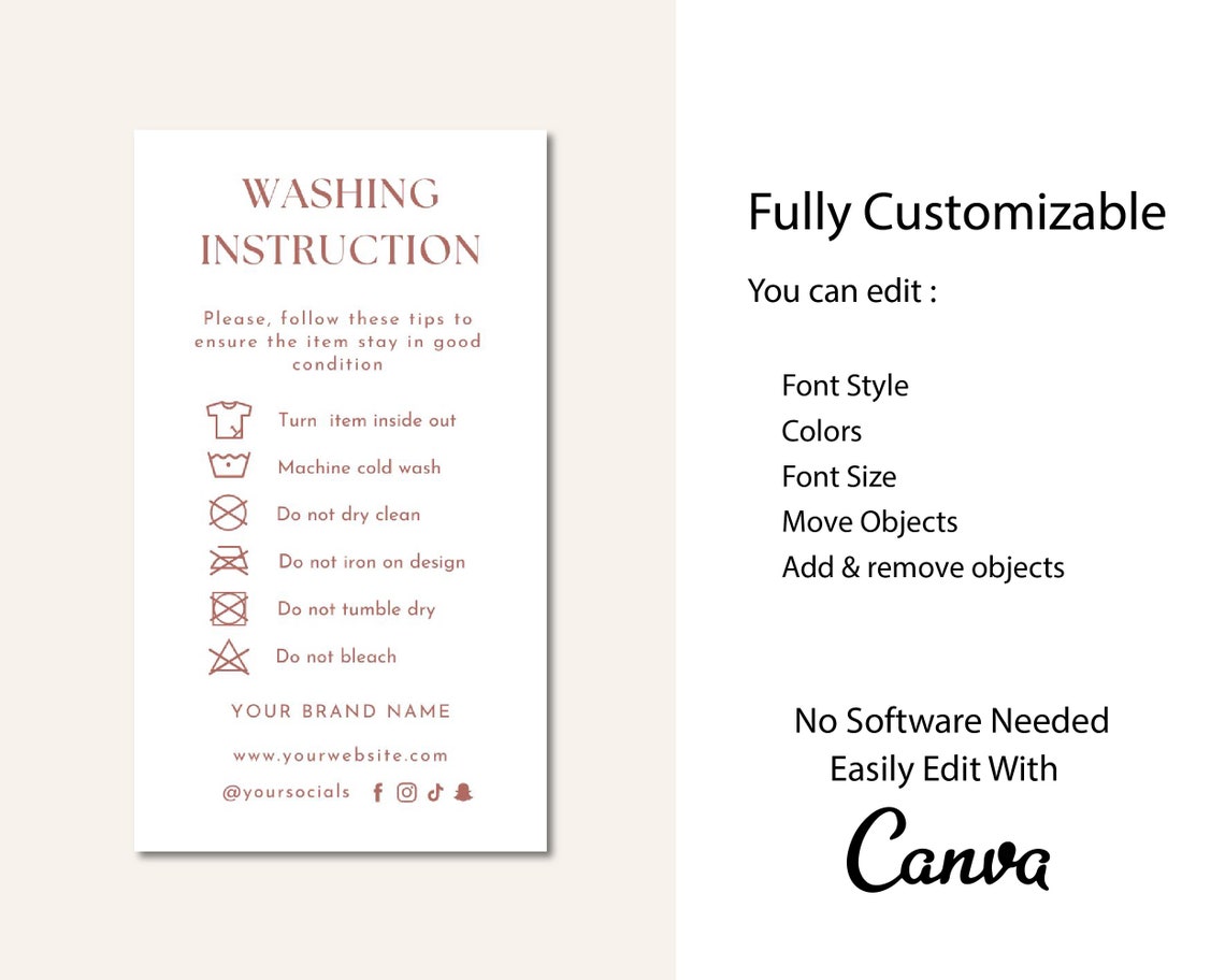 Washing Instruction Card Template, DIY Wash Care for HVT T-shirts ...