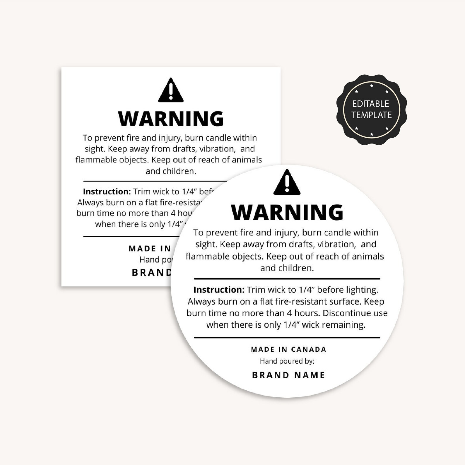 Printable Candle Warning Sticker, Wax Melt Warning Labels, DIY Candle ...