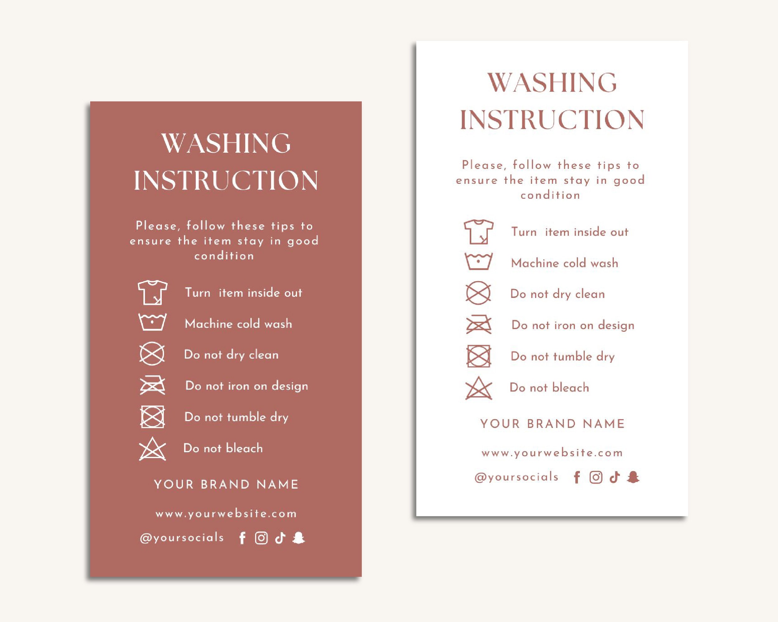Washing Instruction Card Template, DIY Wash Care for HVT T-shirts ...