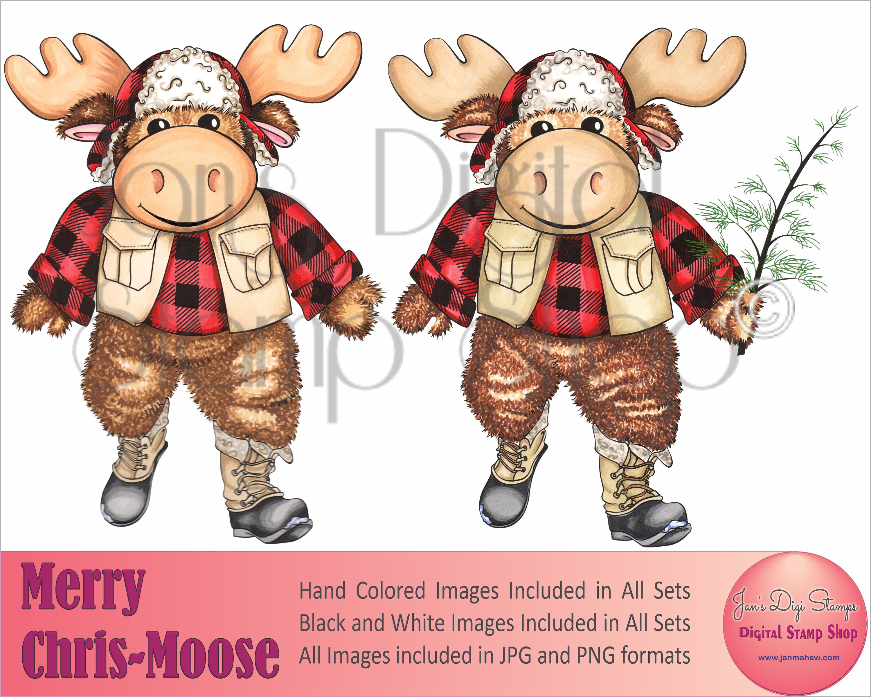 Merry Chris-Moose Digital Stamp Set Instant Digital Download | Etsy
