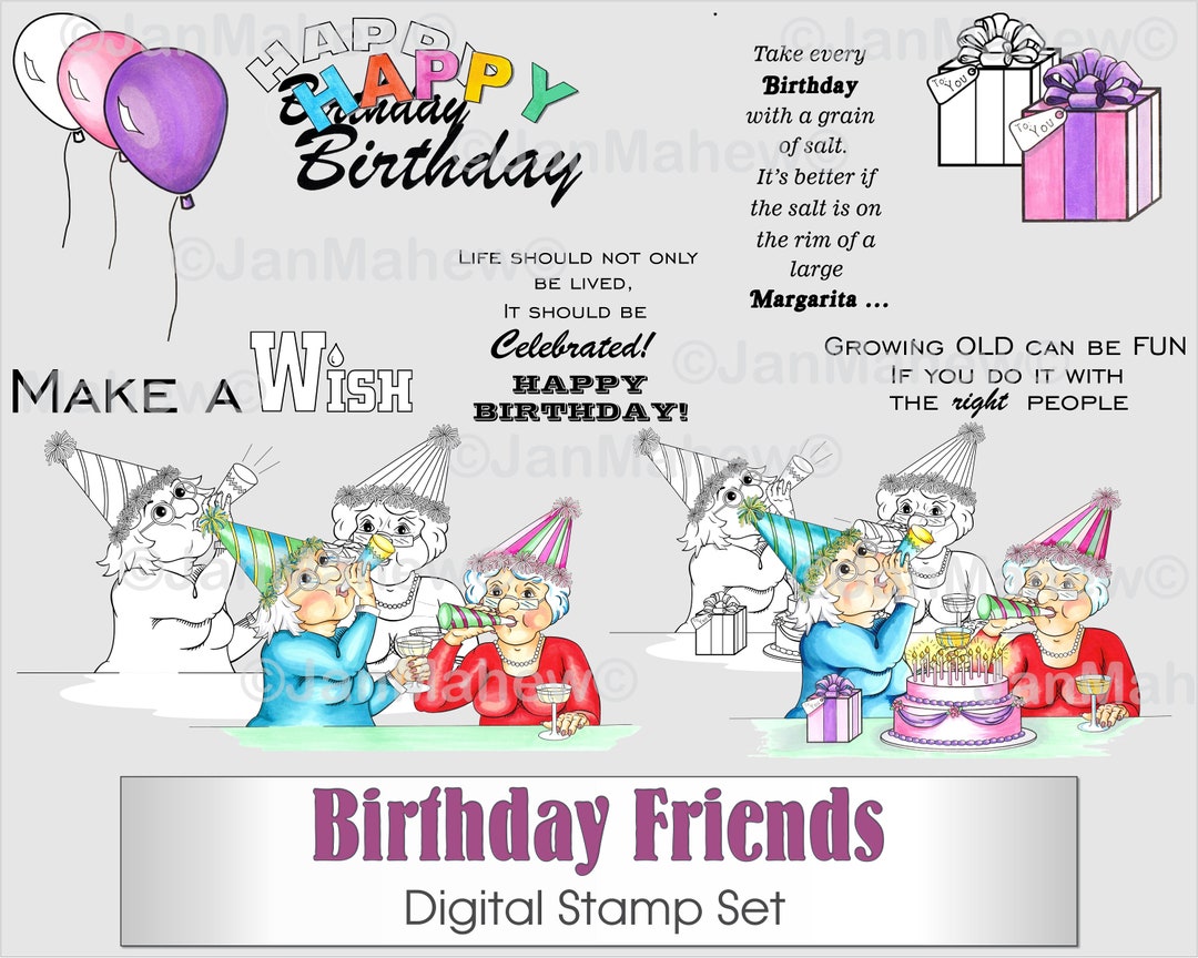 Birthday Friends Digital Stamp Set Instant Digital Download - Etsy