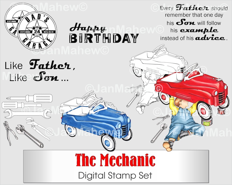 The Mechanic Digital Stamp Set Instant Digital Download - Etsy
