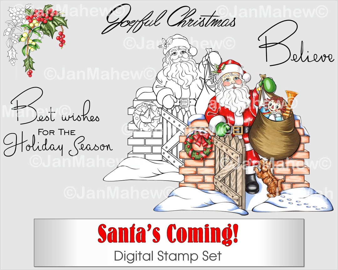 Santa's Coming Digital Stamp Set Instant Digital Download - Etsy