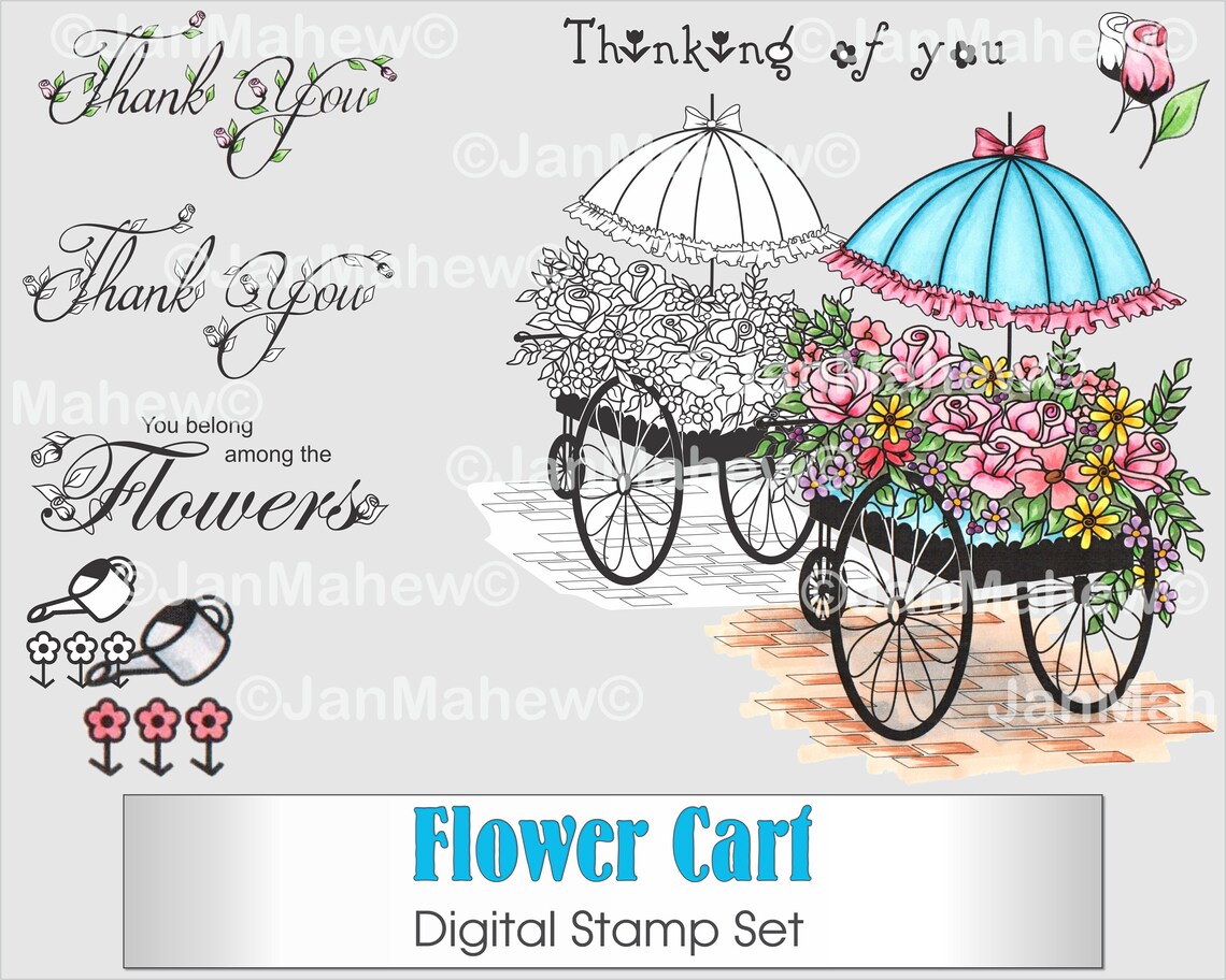 Flower Cart Digital Stamp Set Instant Digital Download - Etsy
