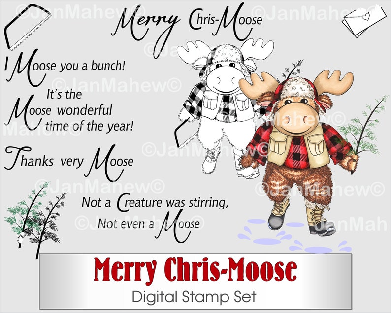 Merry Chris-moose Digital Stamp Set Instant Digital Download - Etsy