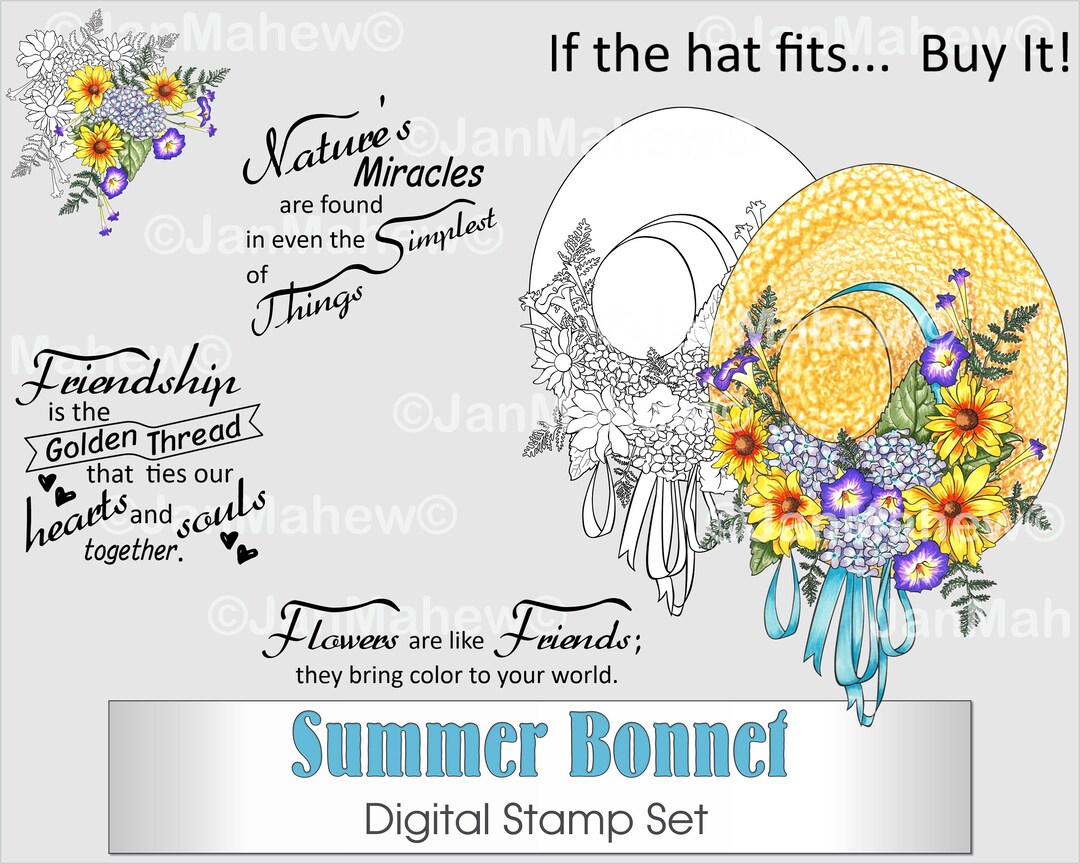 Summer Bonnet Digital Stamp Set Instant Digital Download - Etsy
