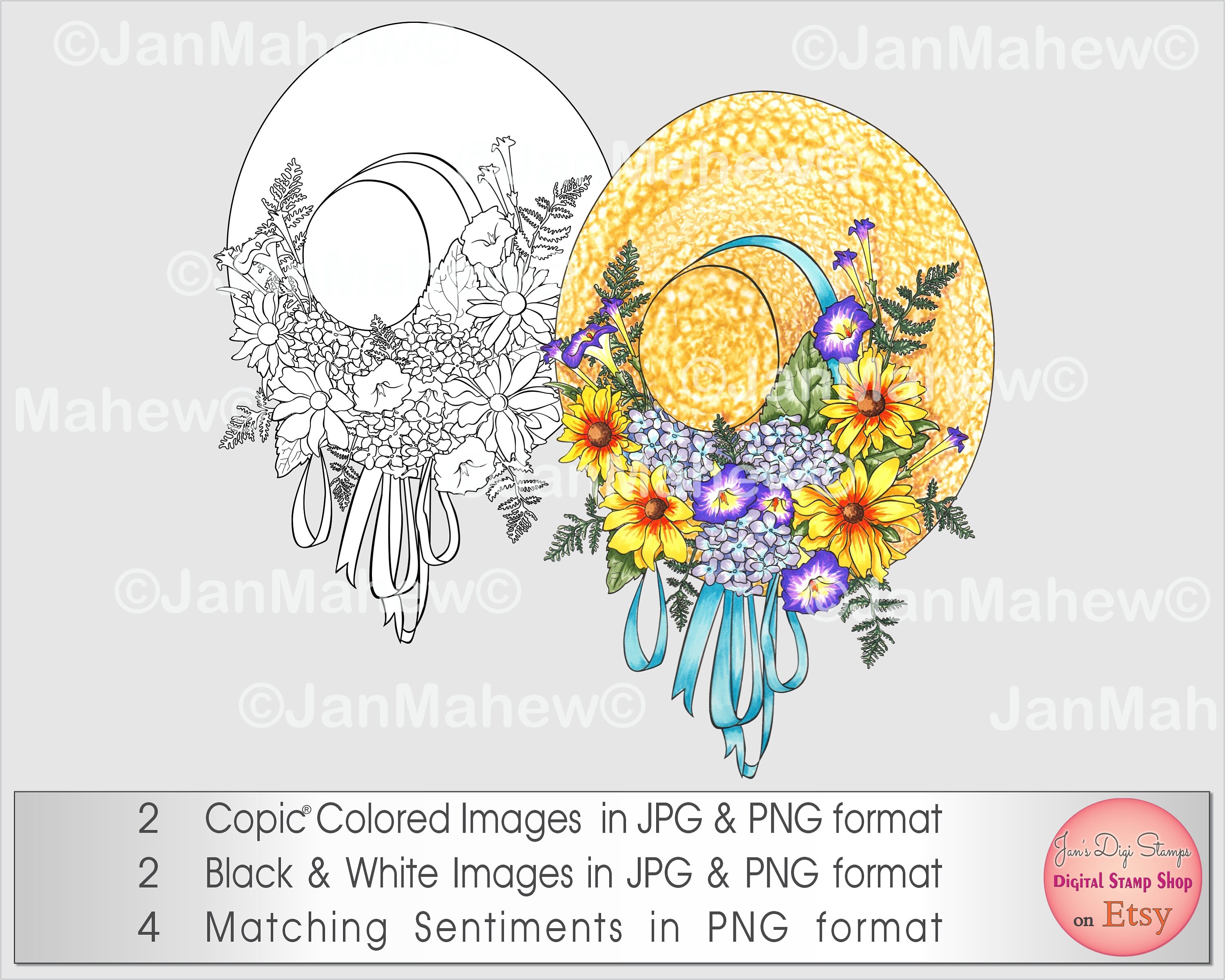 Summer Bonnet Digital Stamp Set Instant Digital Download - Etsy