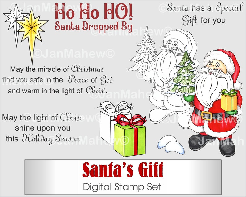 Santa's Gift Digital Stamp Set Instant Digital Download - Etsy