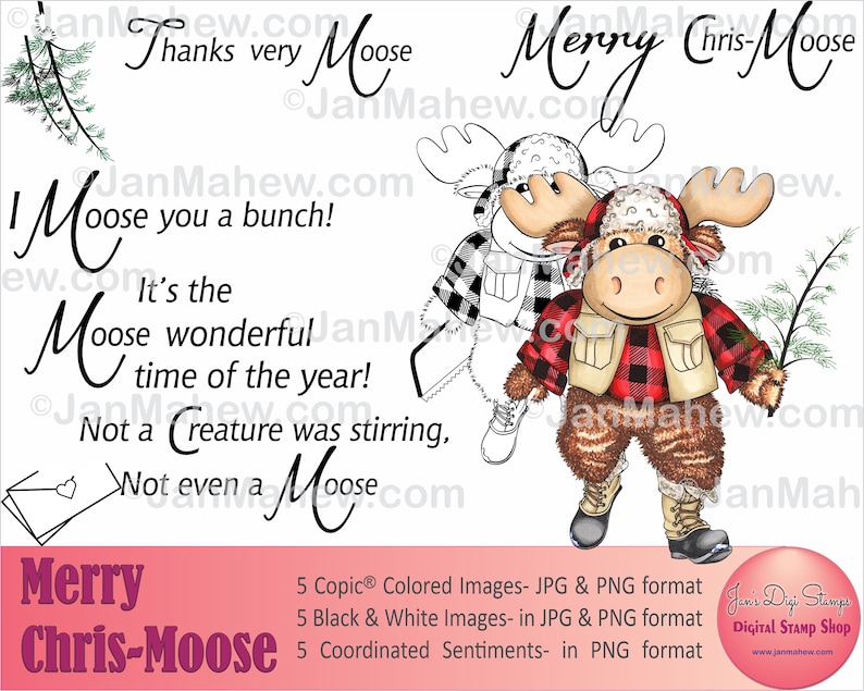 Merry Chris-moose Digital Stamp Set Instant Digital Download - Etsy