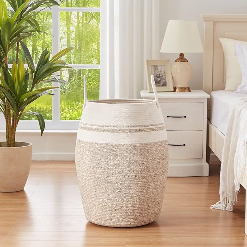 Laundry Hamper Woven Cotton Rope Large Clothes Hamper JUMBO SIZE Tall ...
