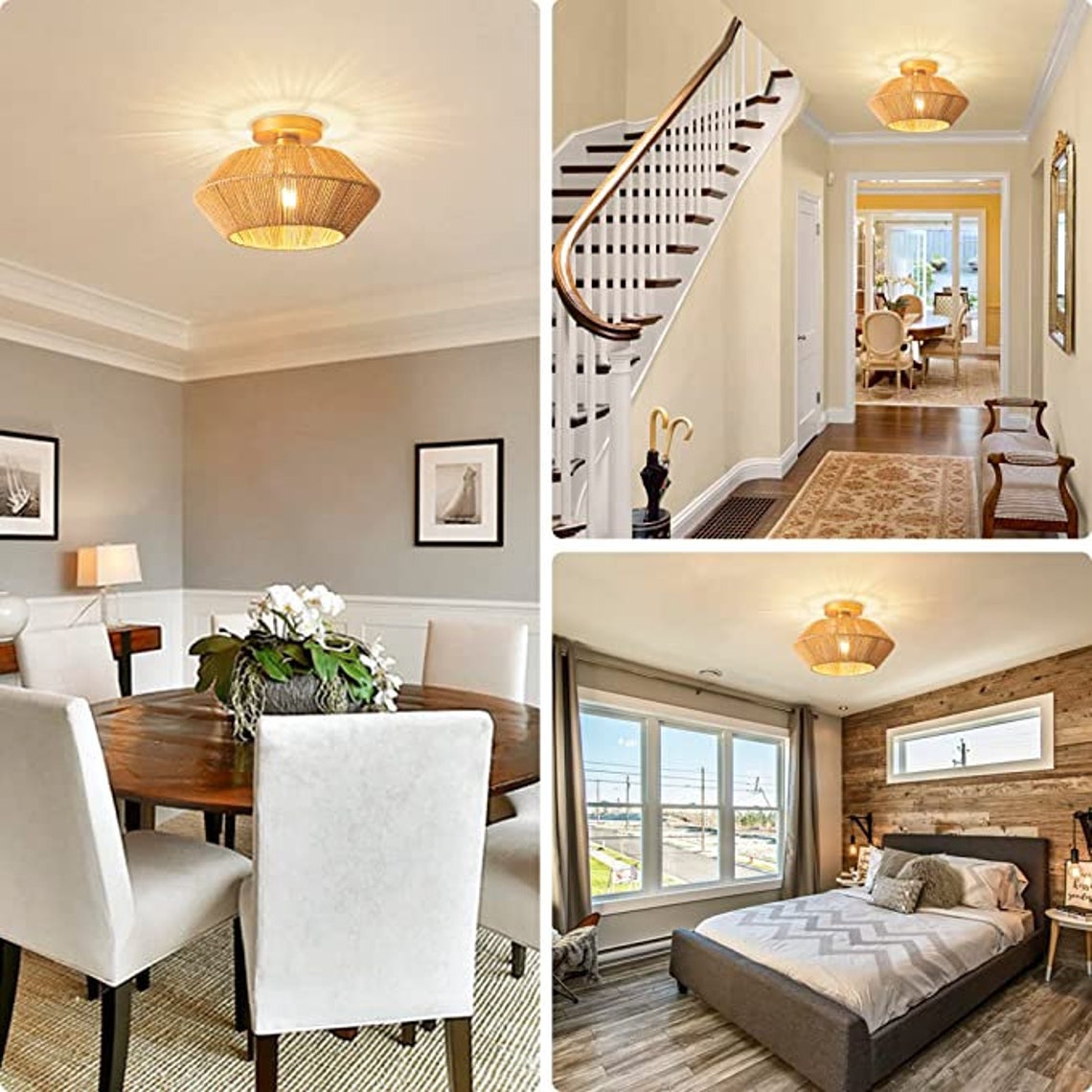 Imitation Rattan Flush Mount Ceiling Light, Hand-woven Shrouded Hallway ...