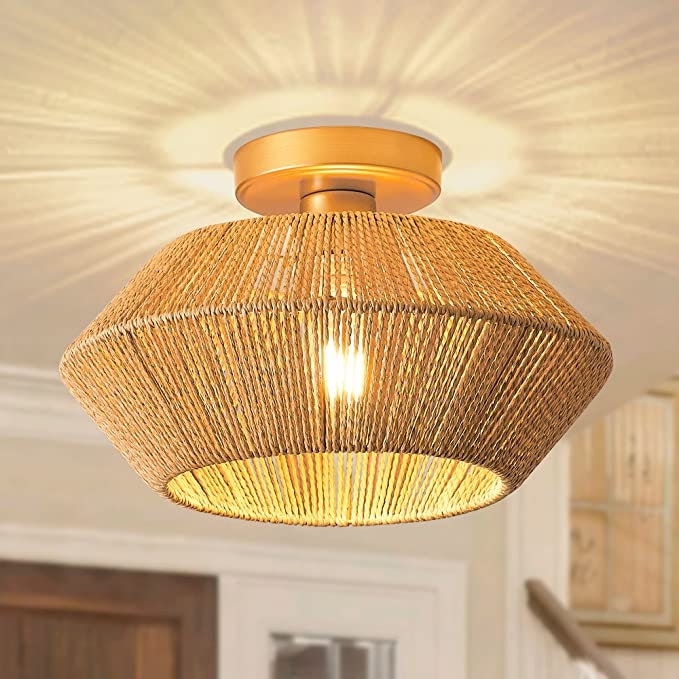 Imitation Rattan Flush Mount Ceiling Light, Hand-woven Shrouded Hallway ...