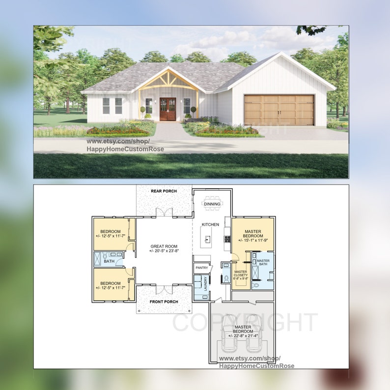 Riverside Farmhouse Modern House Open Plan Design 3 Bed 2.5 Bath 2 Car ...