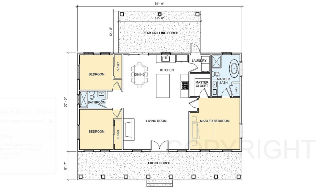 Cedar Springs Modern Ranch House Plan - 3 Bed 2 Bath (30'x50') 1500 ...