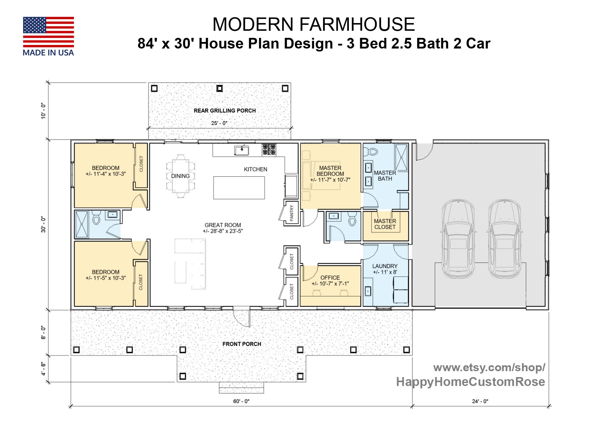 Harvest Farmstead Modern House Open Plan Design 84 X 30 3 Bed 2.5 Bath ...