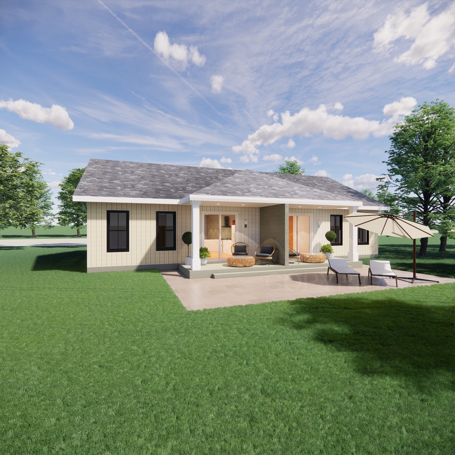 Hip Roof Duplex Investment Rental House Plan Design - 1820 SF - Modern ...