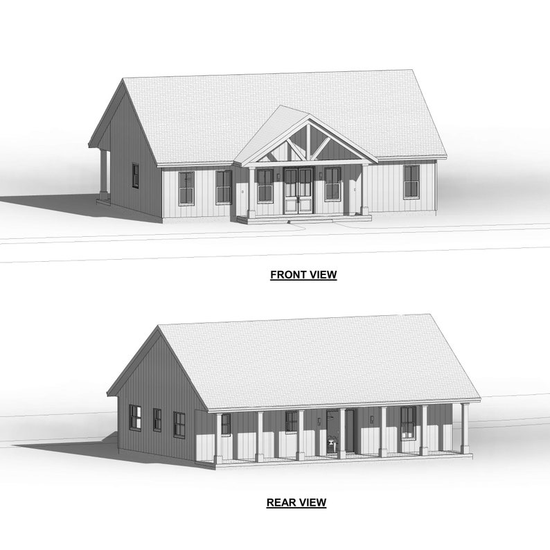 House Construction Plans - Open Plan Design - Modern Farmhouse 3 Bed/2 ...